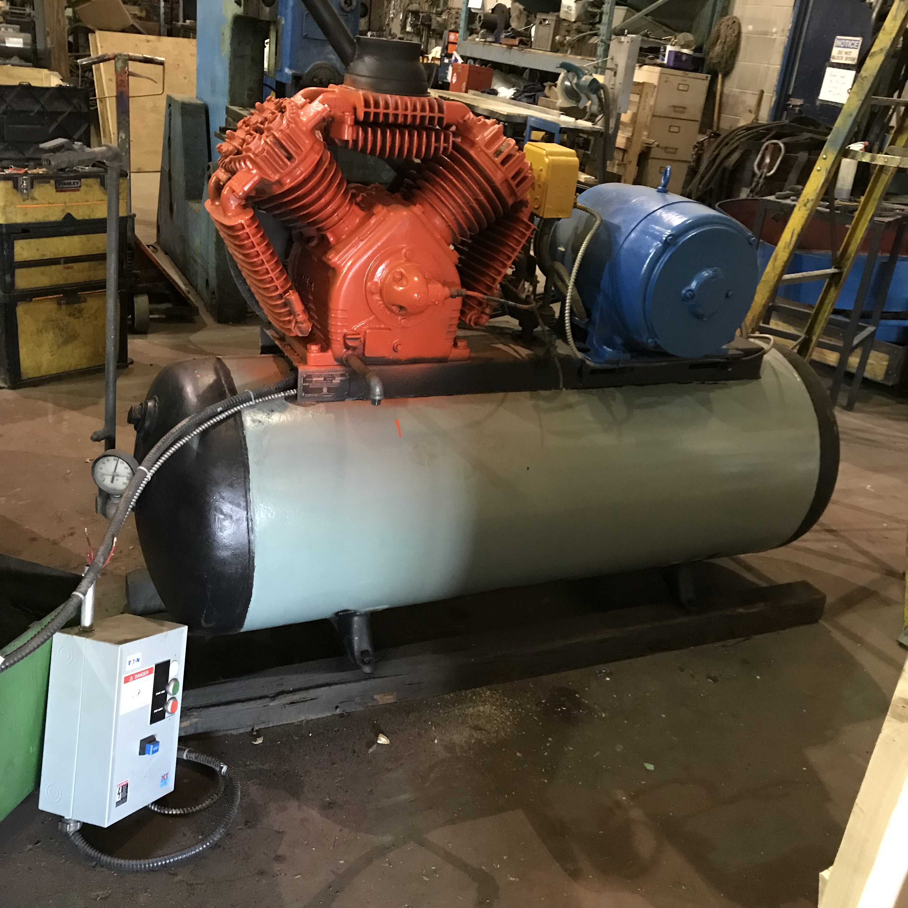 15 HP MARVEL AIR COMPRESSOR WITH 120 GALLON HORIZ. TANK - Stevens Machine