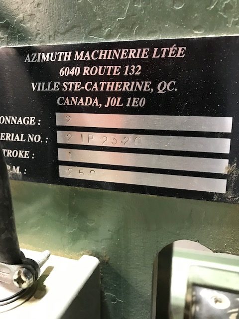 2 TON AZIMUTH OBI BENCH MODEL PUNCH PRESS WITH 110 VOLT MOTOR - Stevens ...